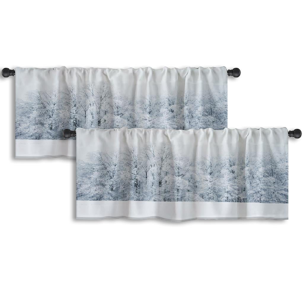LALILO Kitchen Curtain Valance Pine Trees Winter Snow Fog Rod Pocket ...