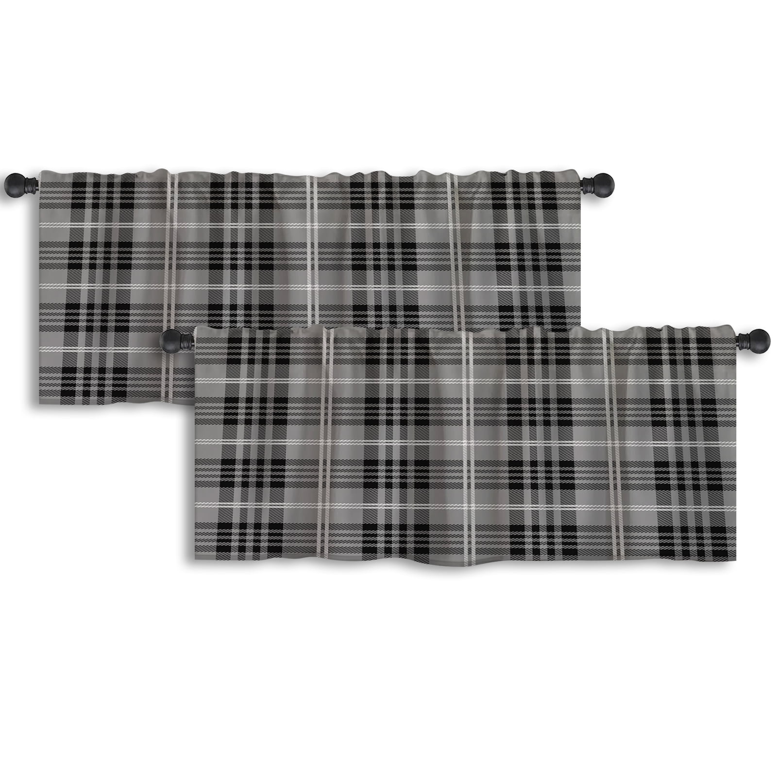 LALILO Kitchen Curtain Valance Plaid Check Shades Rod Pocket Window ...