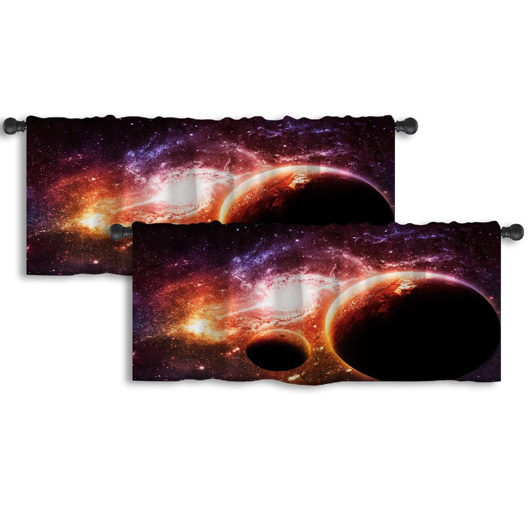 LALILO Kitchen Curtain Valance Planets Golden Galaxy Nasa Rod Pocket ...
