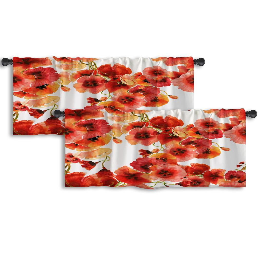 LALILO Kitchen Curtain Valance Poppies Flower Color Water Red Rod ...