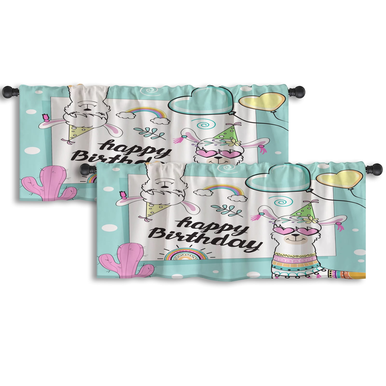 LALILO Kitchen Curtain Valance Pretty Happy Birthday Rod Pocket Window ...