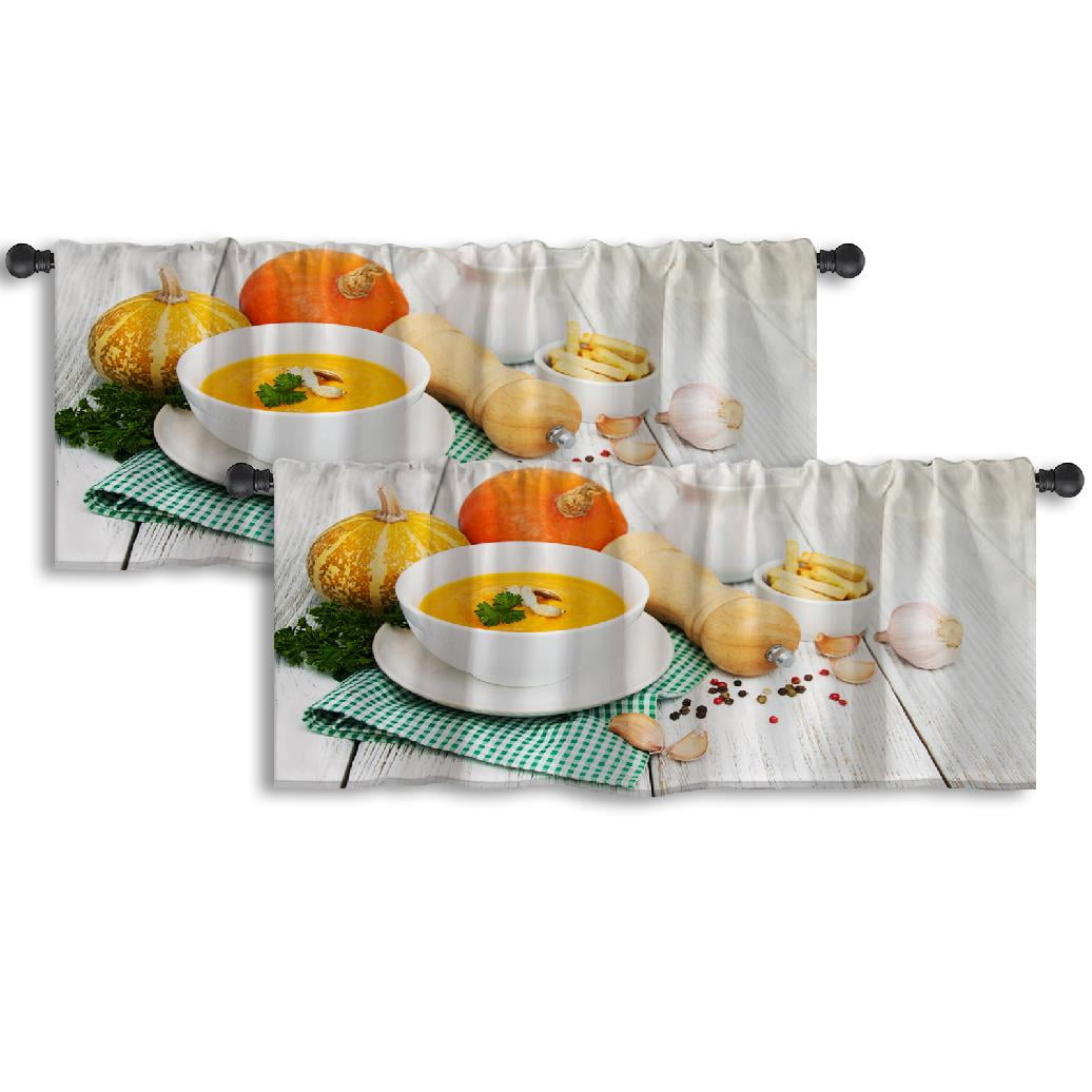 LALILO Kitchen Curtain Valance Pumpkin Soup With Fresh Rod Pocket ...