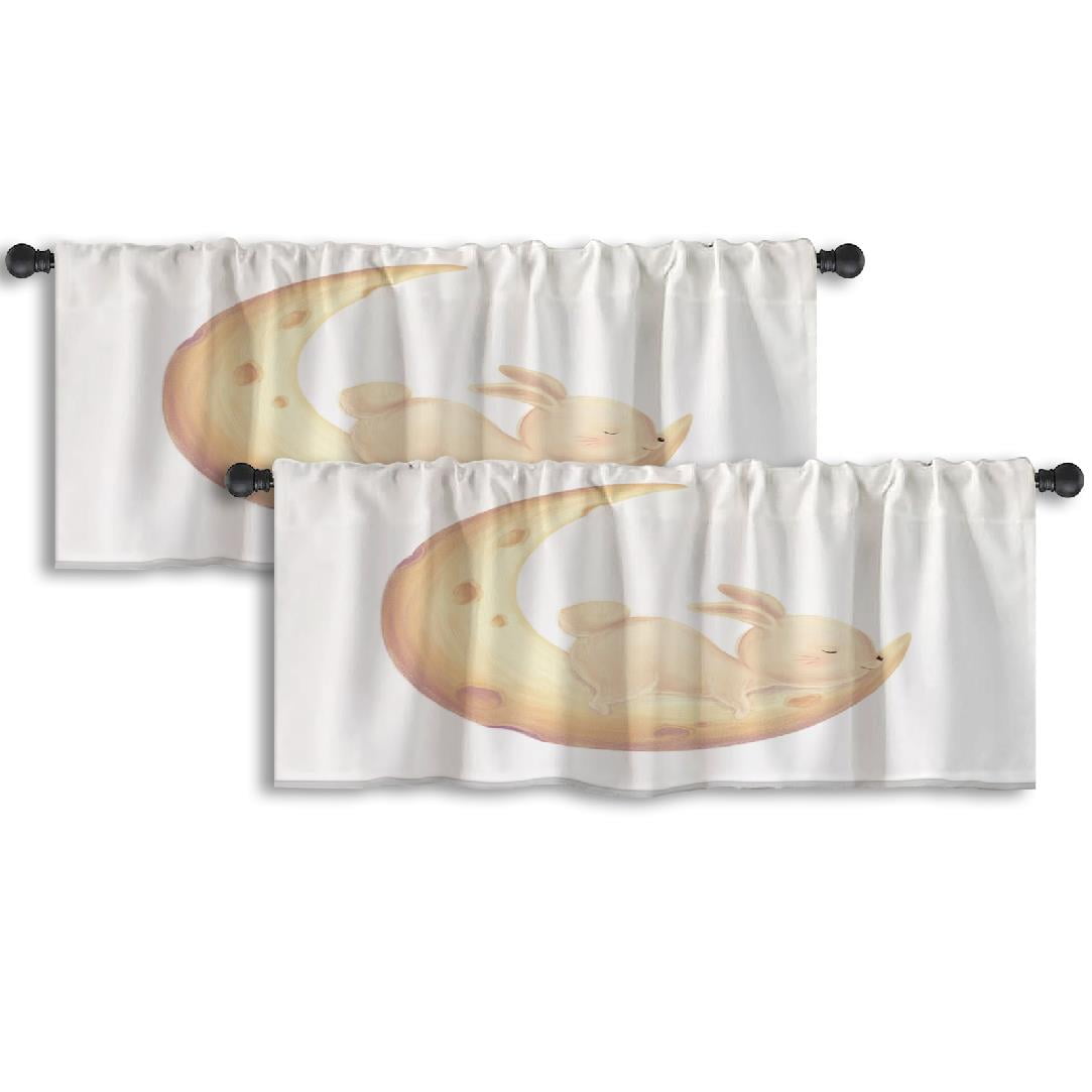 LALILO Kitchen Curtain Valance Rabbit Sleep Moon Rod Pocket Window ...
