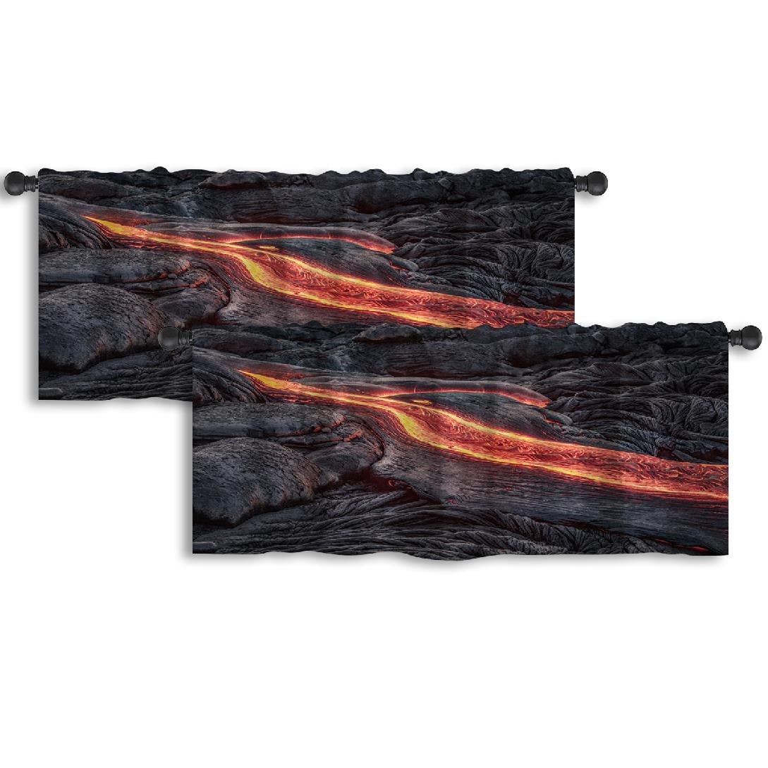 LALILO Kitchen Curtain Valance Red Black Volcanic Dark Rod Pocket ...