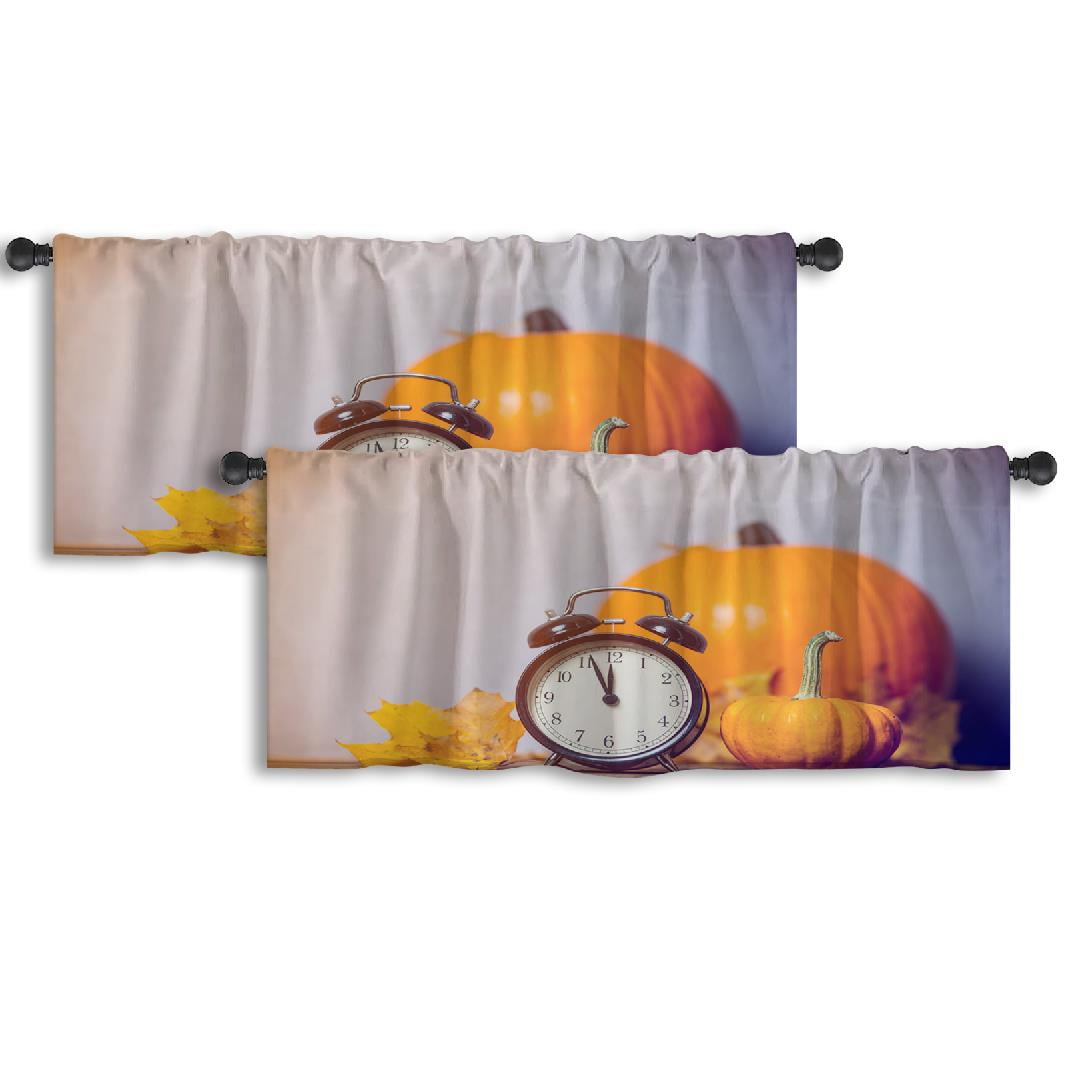 LALILO Kitchen Curtain Valance Retro Clock With Leaves With Rod Pocket ...