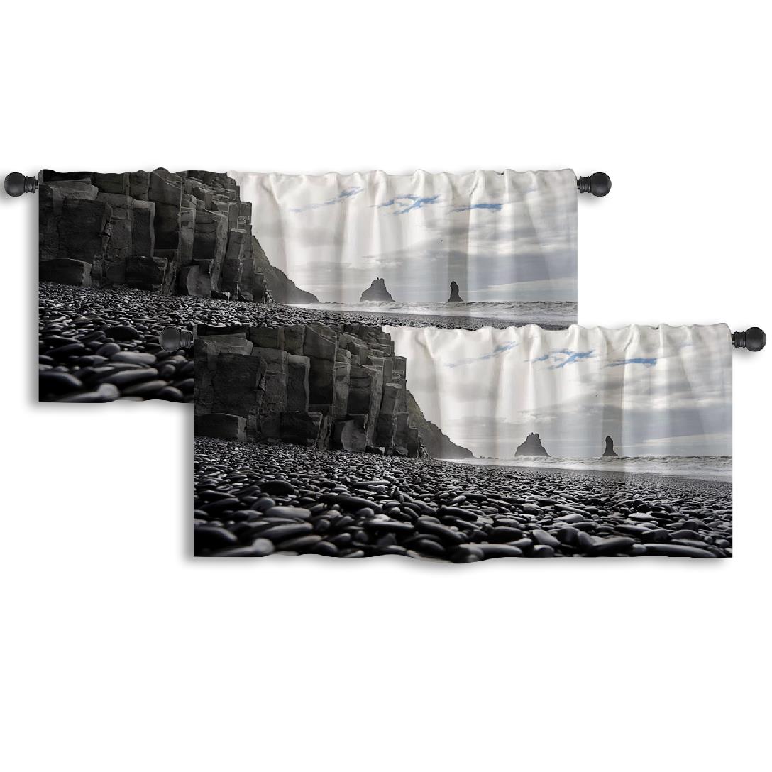 LALILO Kitchen Curtain Valance Rock And Black Beach Beach Rod Pocket ...