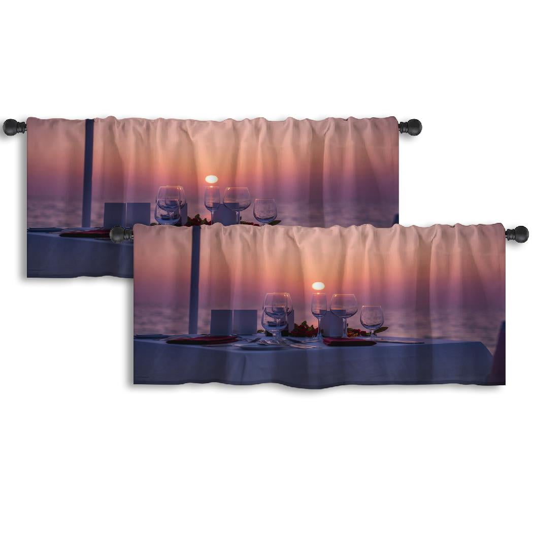 LALILO Kitchen Curtain Valance Romantic Dinner Beach Rod Pocket Window ...