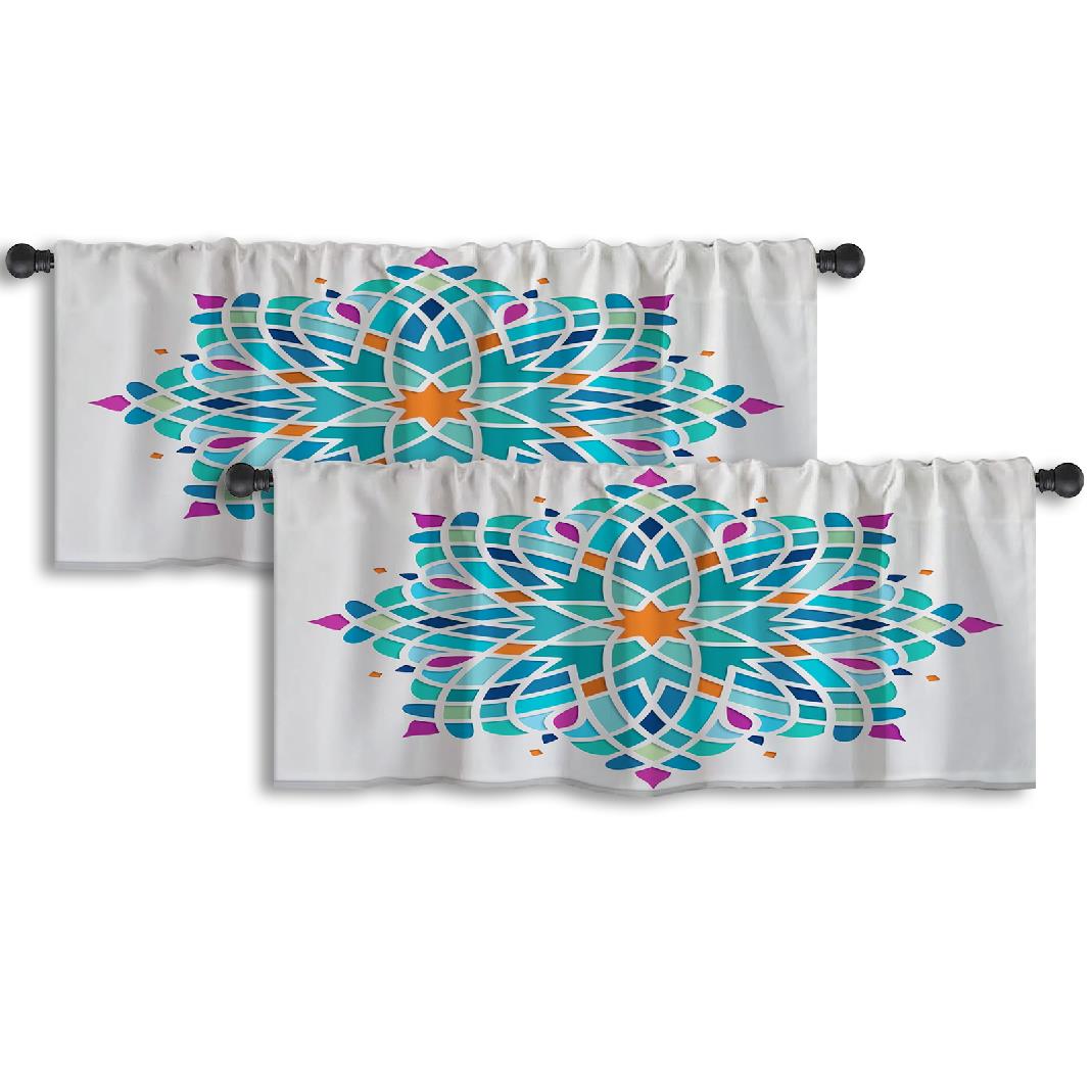 LALILO Kitchen Curtain Valance Round Morocco Arabic Colorful Rod Pocket ...