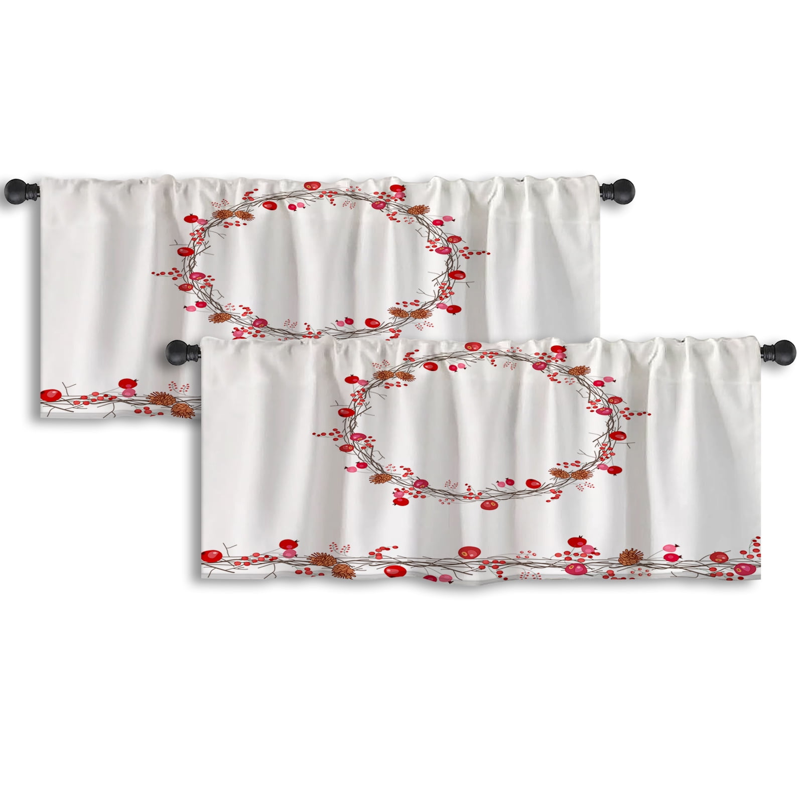 LALILO Kitchen Curtain Valance Round Season Wreath Rod Pocket Window ...