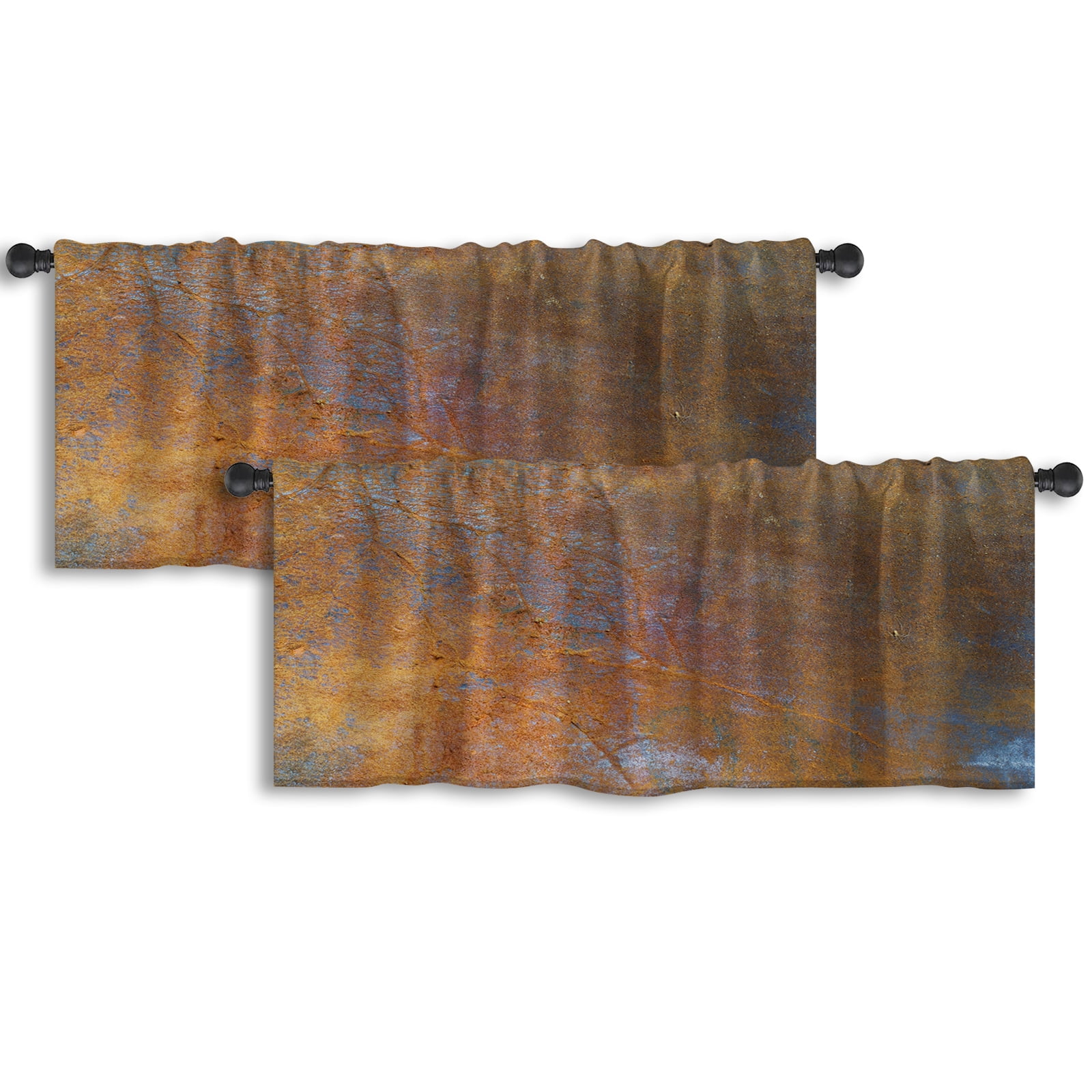 LALILO Kitchen Curtain Valance Rust Metal Rustic Rod Pocket Window ...
