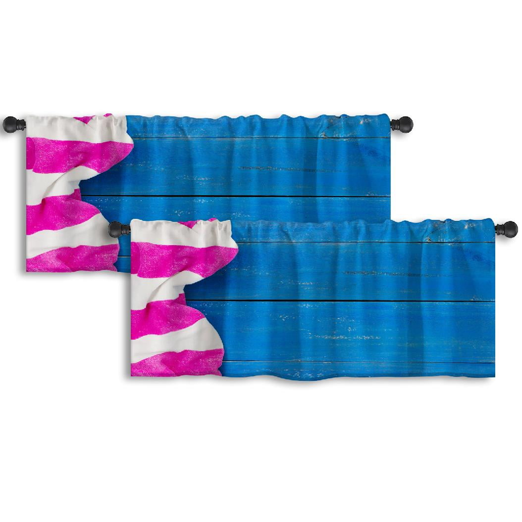 LALILO Kitchen Curtain Valance Rustic Blue Wooden Beach Sign Rod Pocket ...