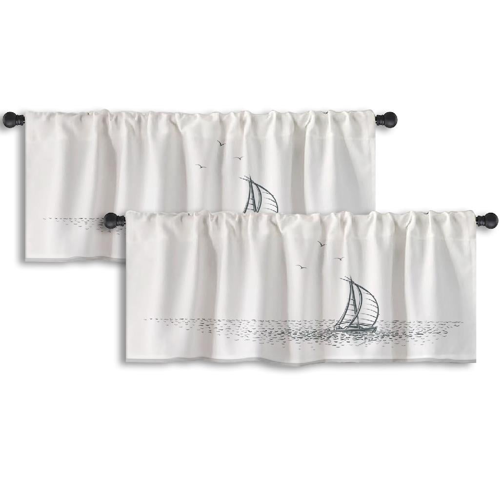 LALILO Kitchen Curtain Valance Sailboat Yacht Sea Sketch Rod Pocket ...