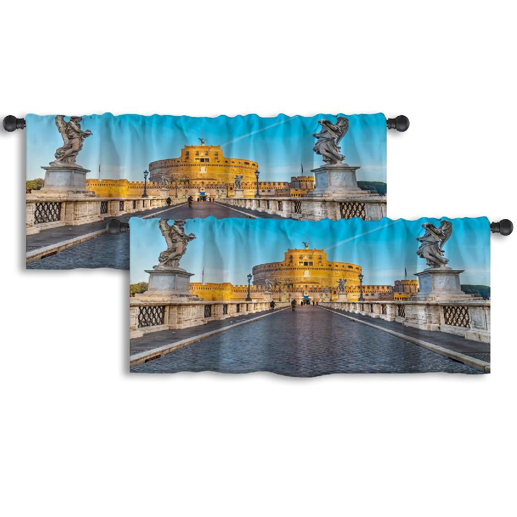 LALILO Kitchen Curtain Valance Saint Angel Castle And Bridge Rod Pocket ...