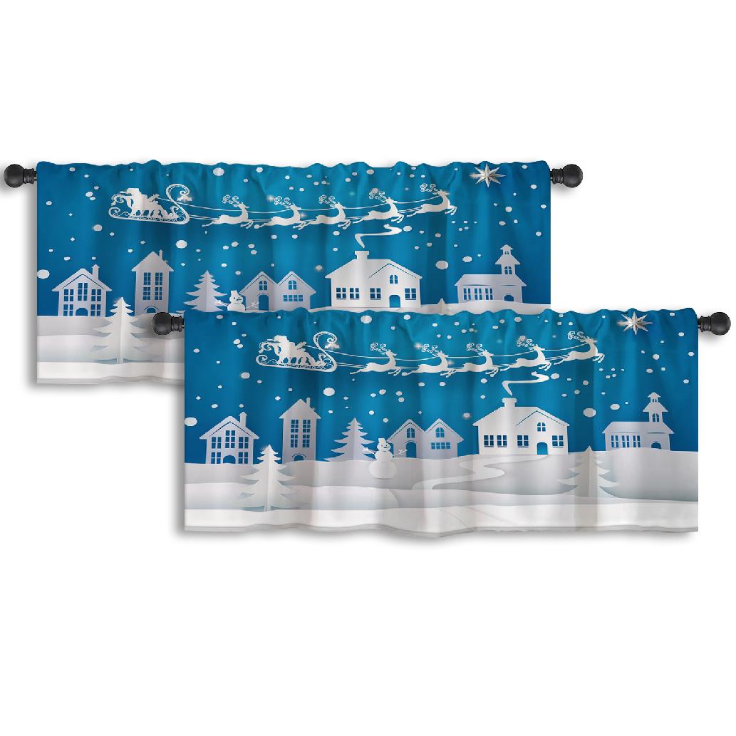 LALILO Kitchen Curtain Valance Santa Claus Sleigh Rod Pocket Window ...