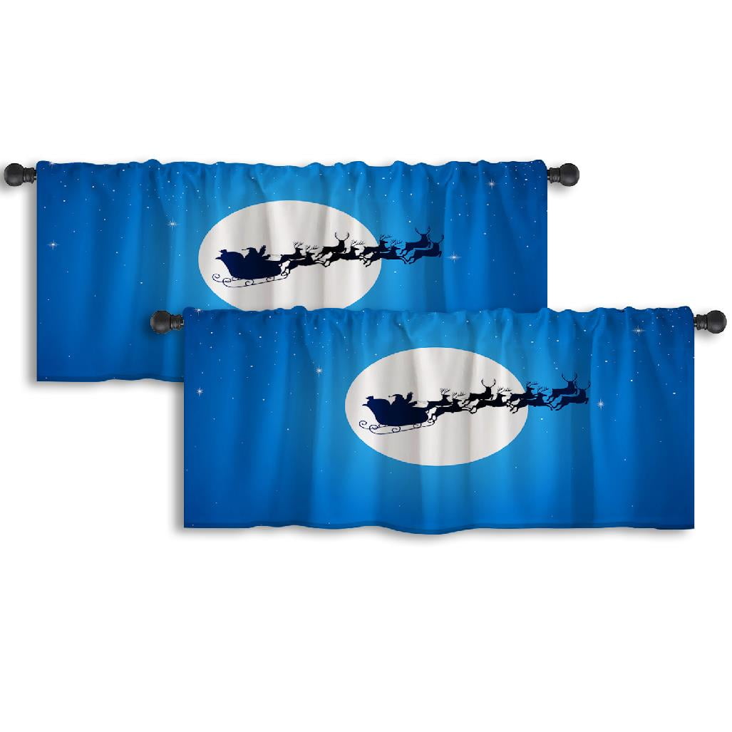 LALILO Kitchen Curtain Valance Santa Claus Sleigh With Moon Rod Pocket ...