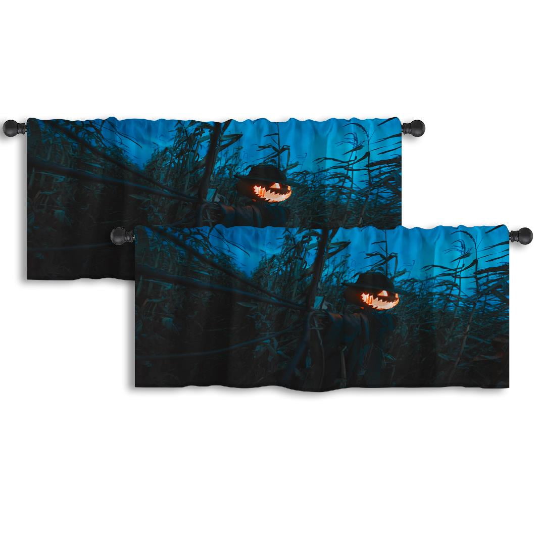 LALILO Kitchen Curtain Valance Scary Pumpkin Scarecrow Weather Rod ...