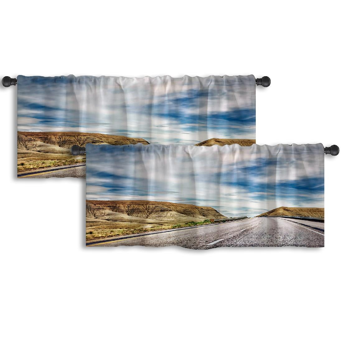 LALILO Kitchen Curtain Valance Scenic Valley Landscape Border Rod ...