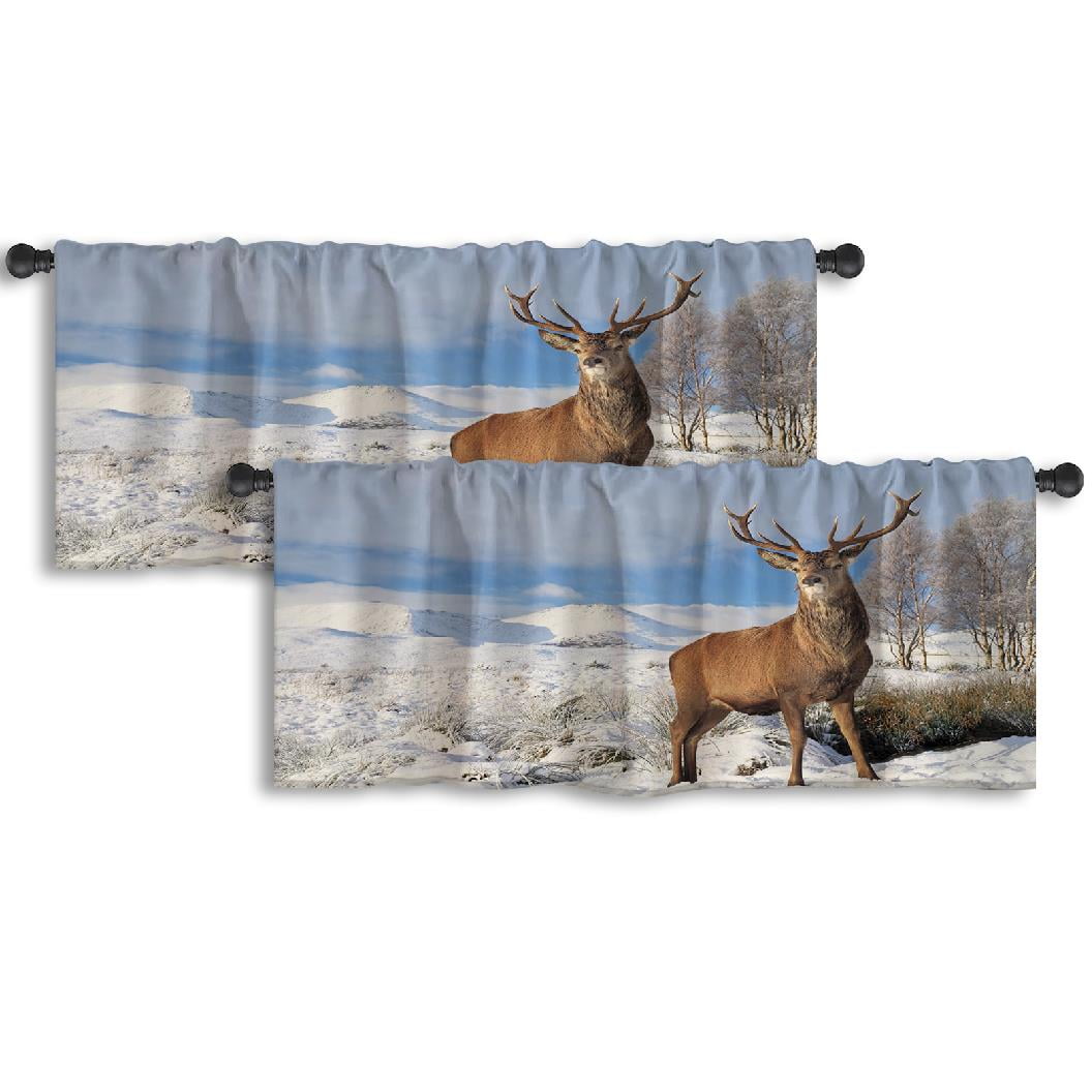 LALILO Kitchen Curtain Valance Scottish Red Deer Stag Standing Rod ...