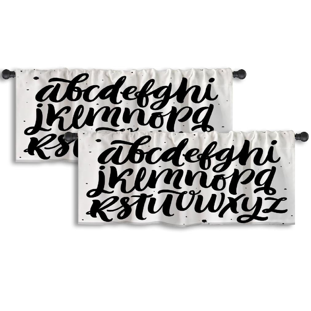 LALILO Kitchen Curtain Valance Script Alphabet White Rod Pocket Window ...