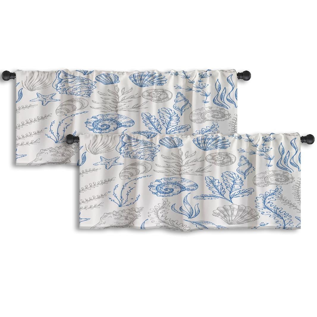 LALILO Kitchen Curtain Valance Sea Sea Seashell Coral Sketch Rod Pocket ...
