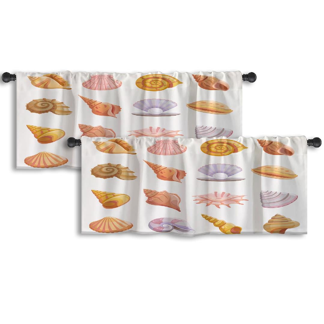 LALILO Kitchen Curtain Valance Sea Shell Beach Rod Pocket Window ...