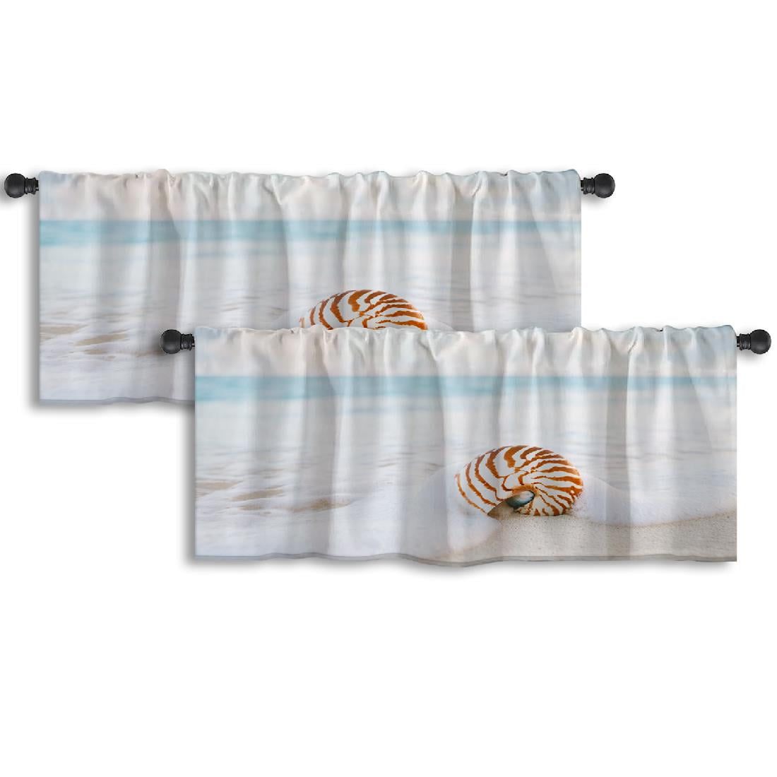 LALILO Kitchen Curtain Valance Sea Shell Golden Sand Beach Rod Pocket ...