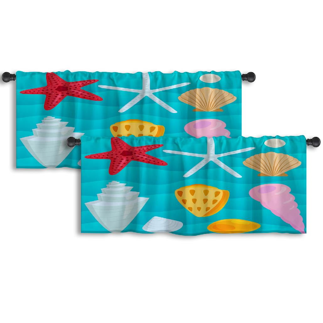 LALILO Kitchen Curtain Valance Sea Shells Marine Cartoon Shell Rod ...