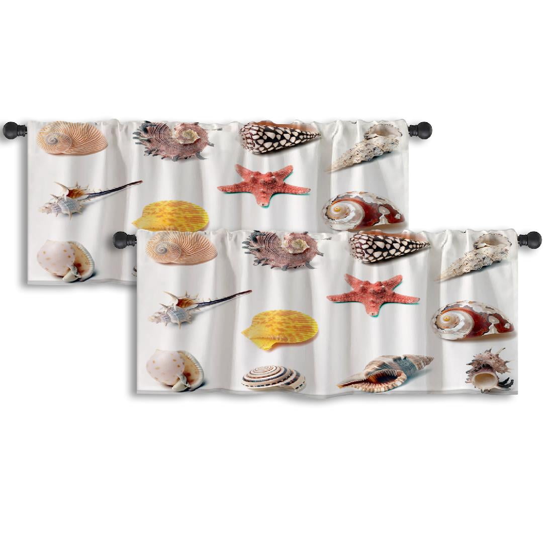 LALILO Kitchen Curtain Valance Sea Shells White Seashell Shell Rod ...