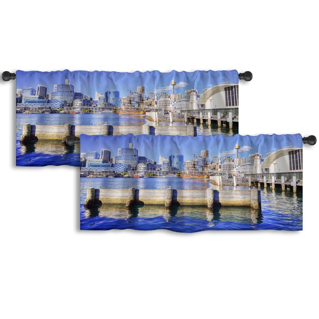 LALILO Kitchen Curtain Valance Seascape Watercolor Landscape Rod Pocket ...
