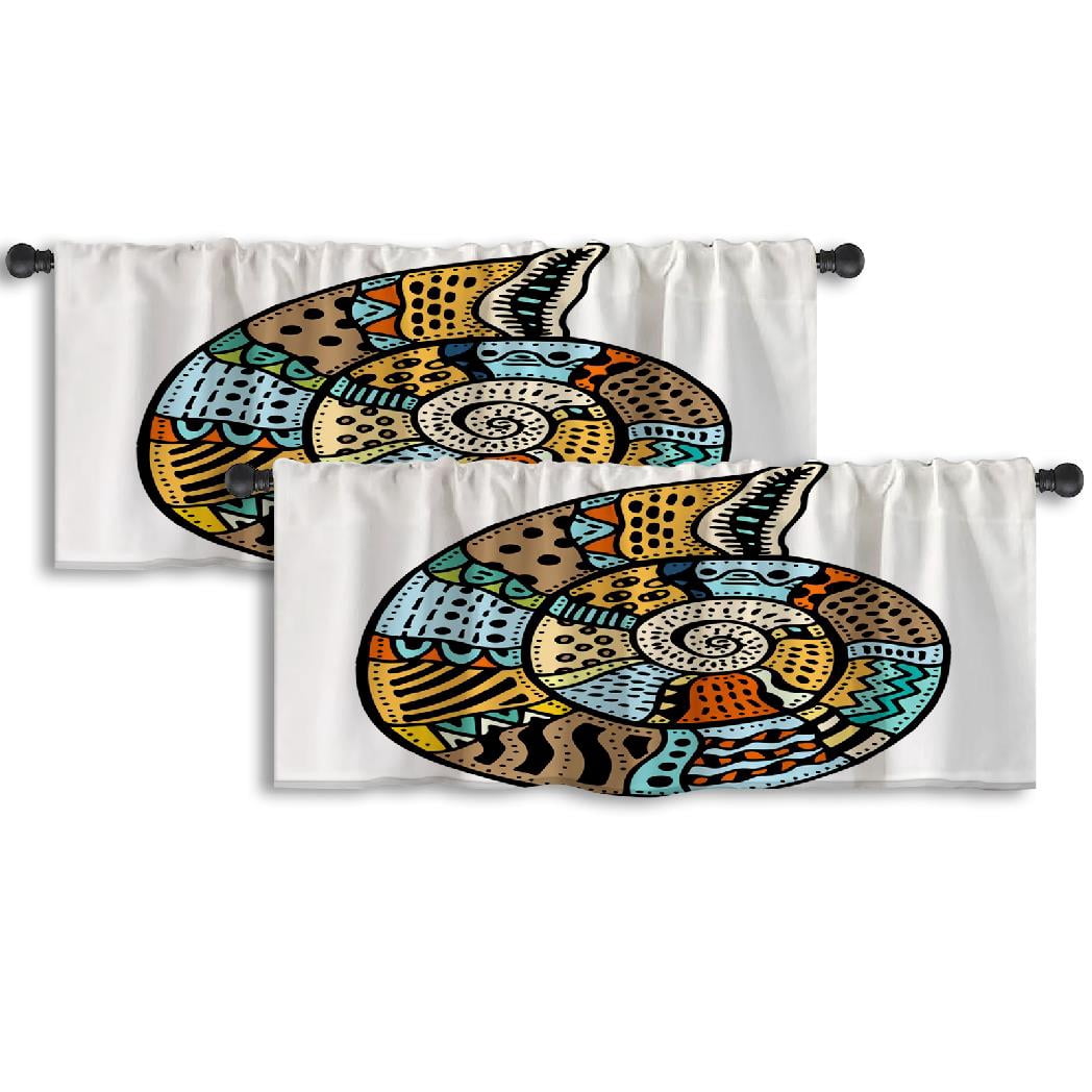LALILO Kitchen Curtain Valance Seashell Artwork Beach Rod Pocket Window ...