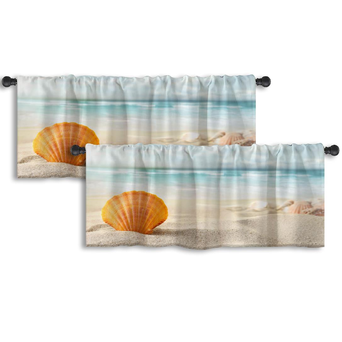 LALILO Kitchen Curtain Valance Shell Beach Beach Sand Shell Rod Pocket ...