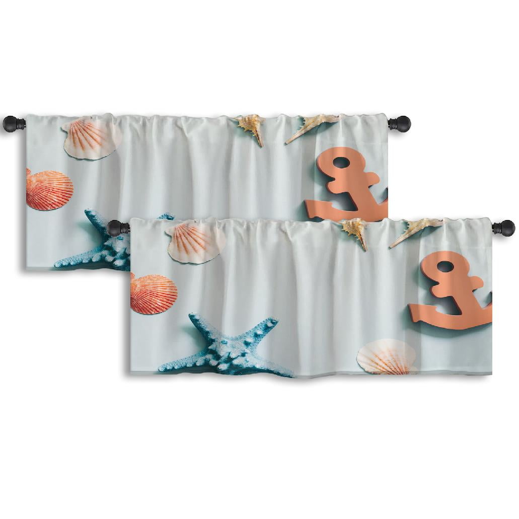 LALILO Kitchen Curtain Valance Shellfish And Starfish And Rod Pocket ...