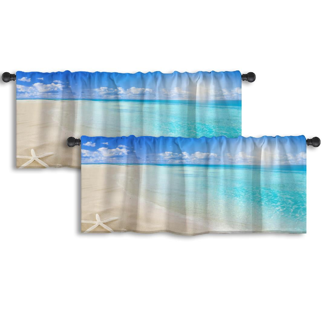 LALILO Kitchen Curtain Valance Shells Sunny Beach Beach Shell Rod ...