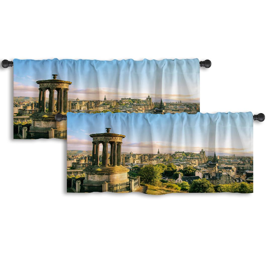 LALILO Kitchen Curtain Valance Skyline Hill Scotland Castle Rod Pocket ...