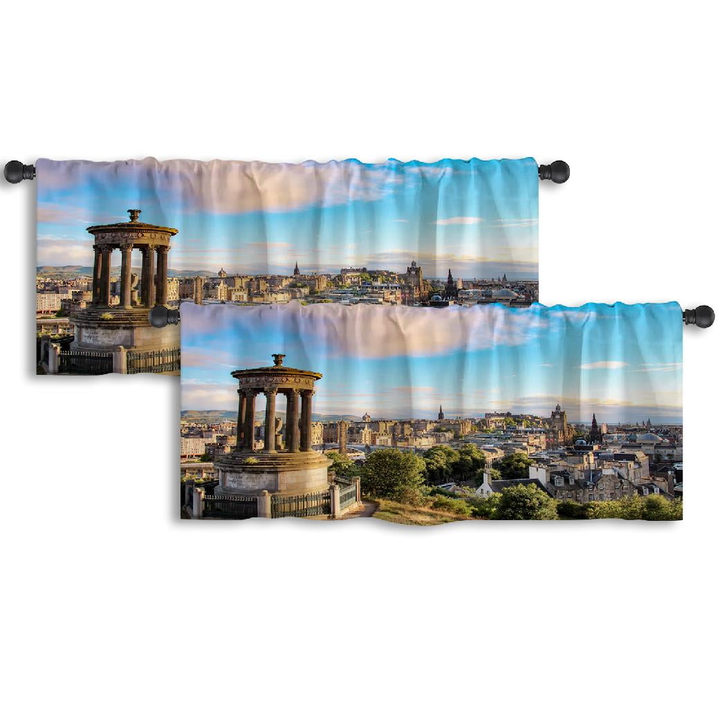 LALILO Kitchen Curtain Valance Skyline Hill Scotland Skyline Rod Pocket ...