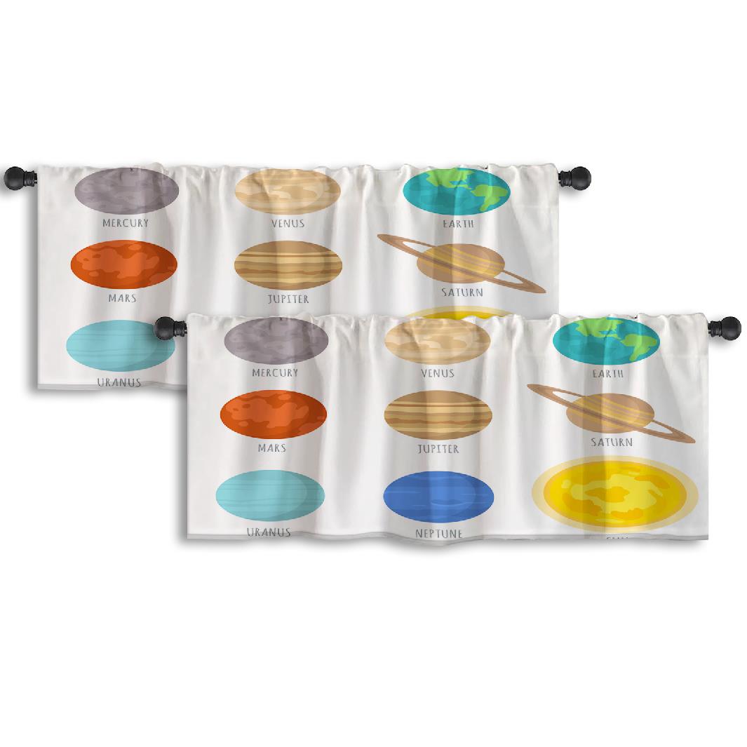 LALILO Kitchen Curtain Valance Solar System Planets With Rod Pocket Window Curtain 52"x 18" Set ...