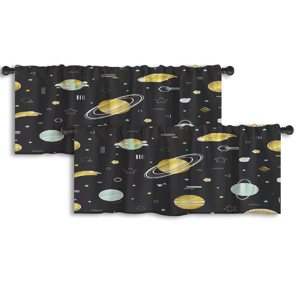 LALILO Kitchen Curtain Valance Solar System Space Universe Rod Pocket Window Curtain 52"x 18 ...