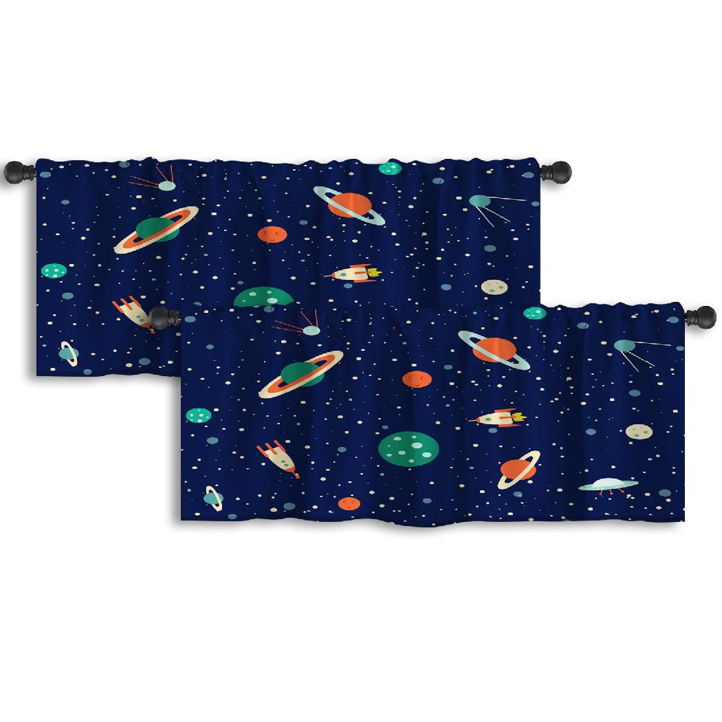 LALILO Kitchen Curtain Valance Space Planets Rockets Satellite Rod ...