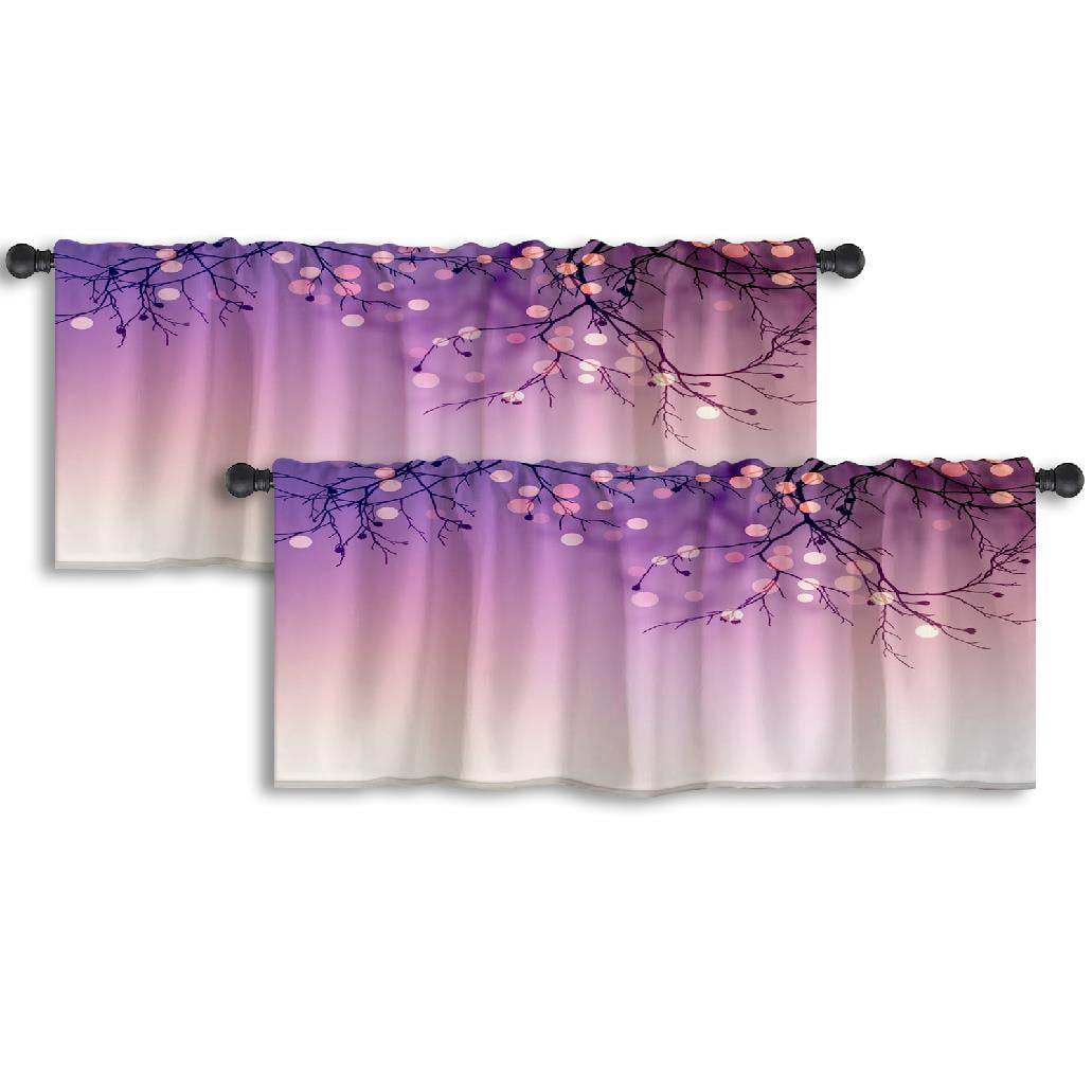 LALILO Kitchen Curtain Valance Sparkles Branches Tree Purple Rod Pocket ...