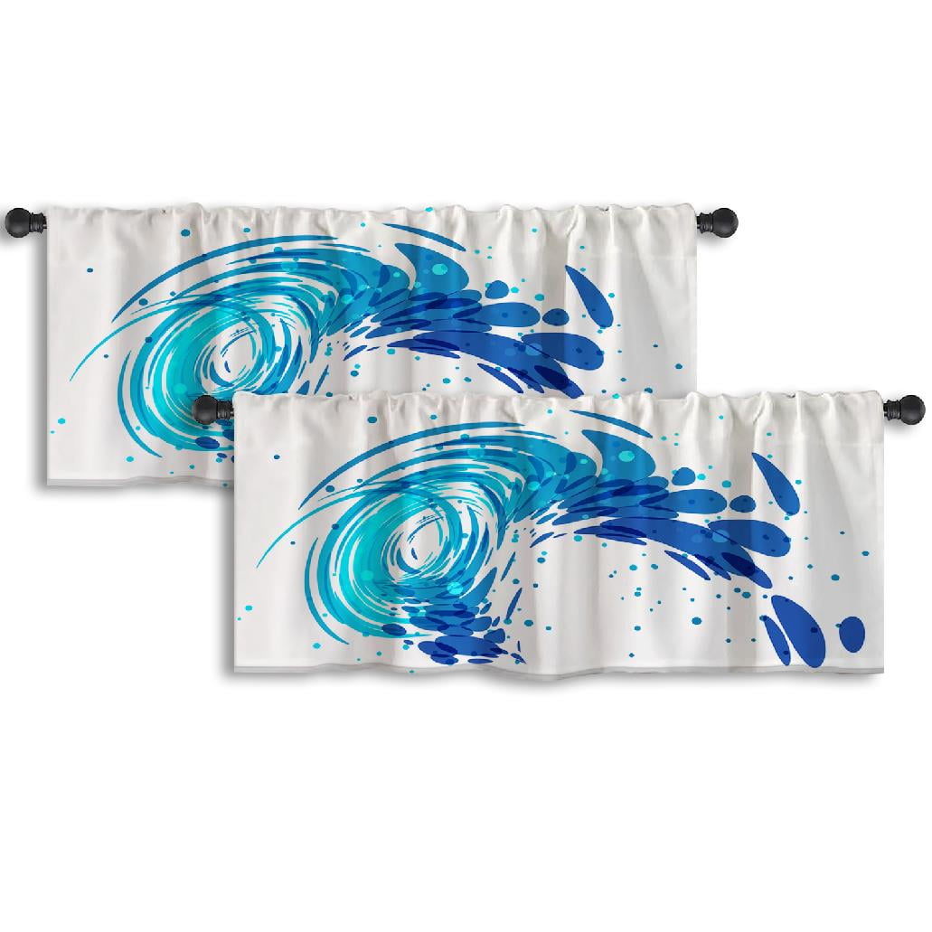 LALILO Kitchen Curtain Valance Splash Water White Splash Water Rod ...