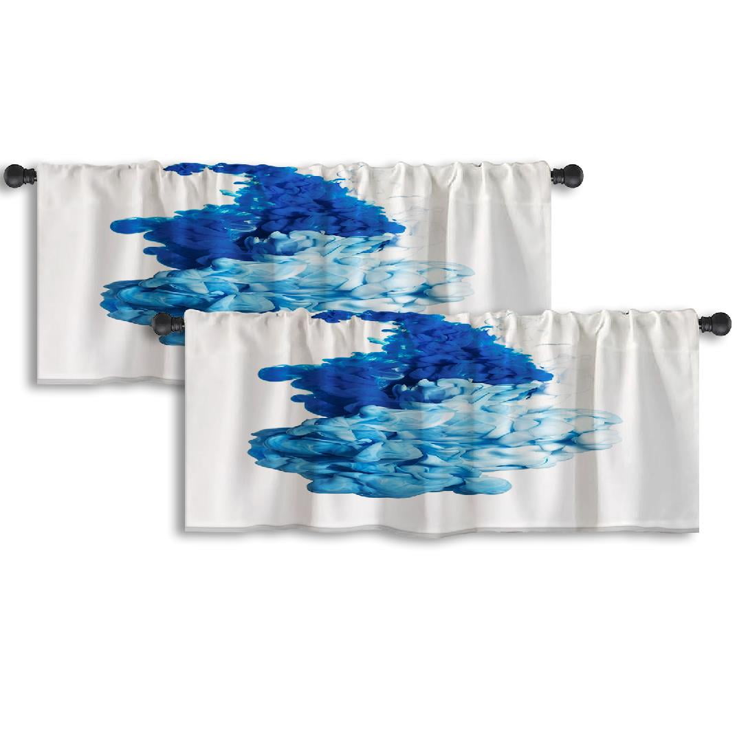 LALILO Kitchen Curtain Valance Splash White And Blue Ink Water Rod ...