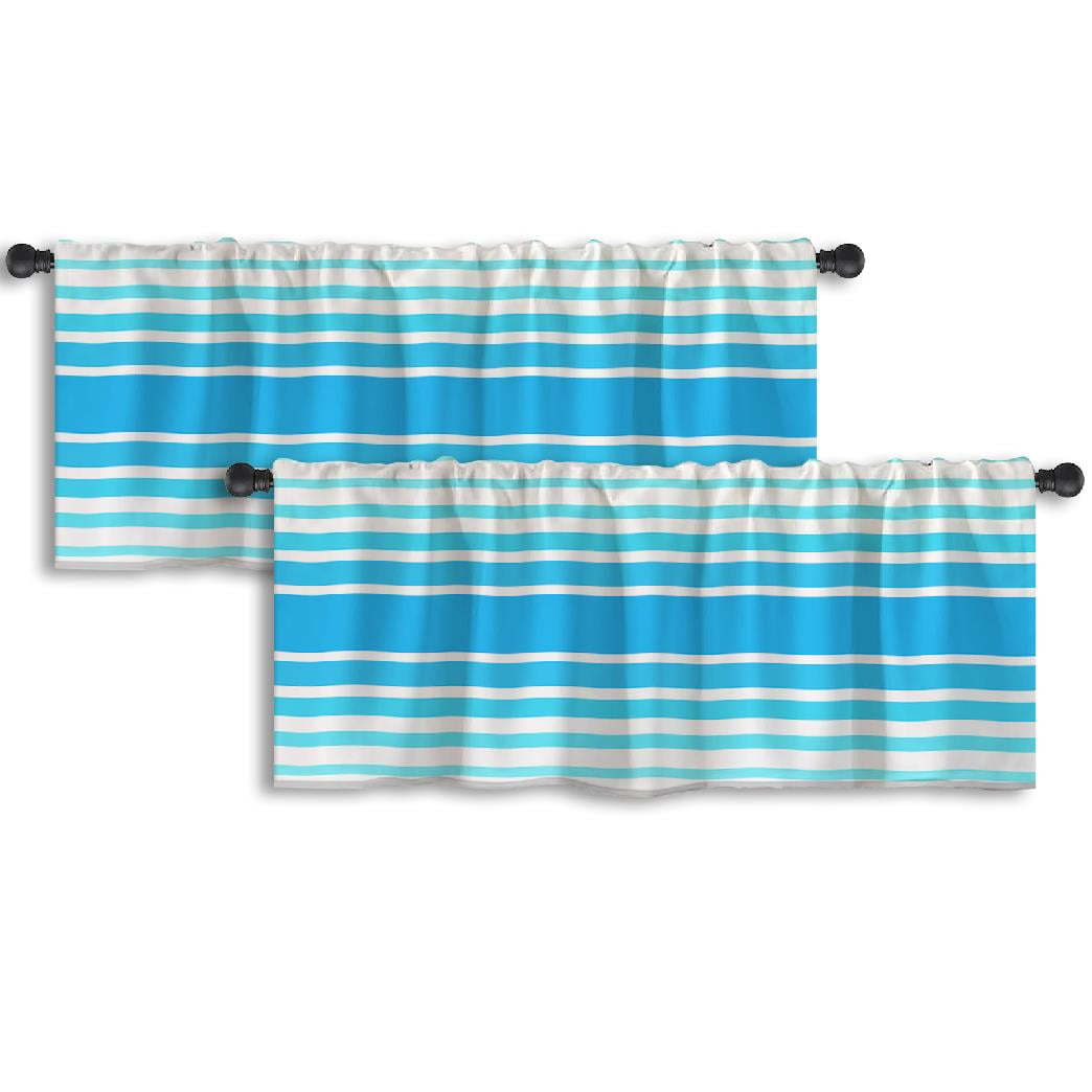 LALILO Kitchen Curtain Valance Splash White Blue Water Splash Rod ...