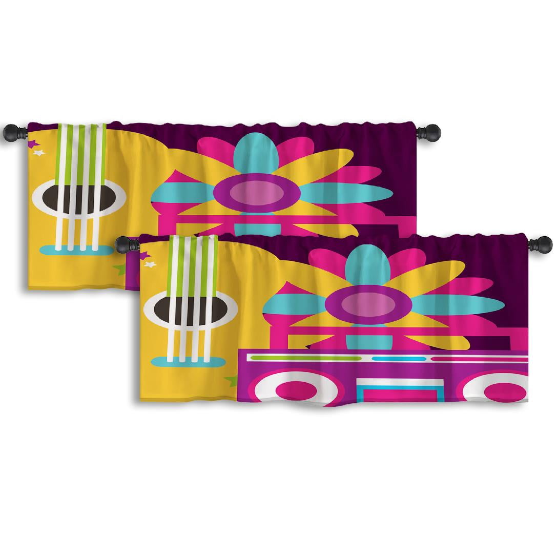 LALILO Kitchen Curtain Valance Stereo Radio Guitar And Flowers Rod ...