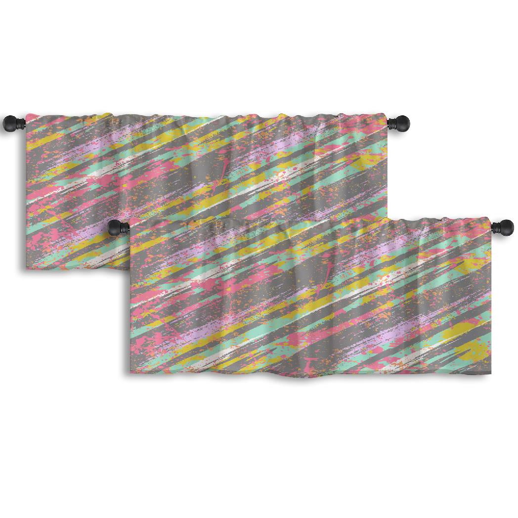 LALILO Kitchen Curtain Valance Striped With Diagonal Lines And Rod ...