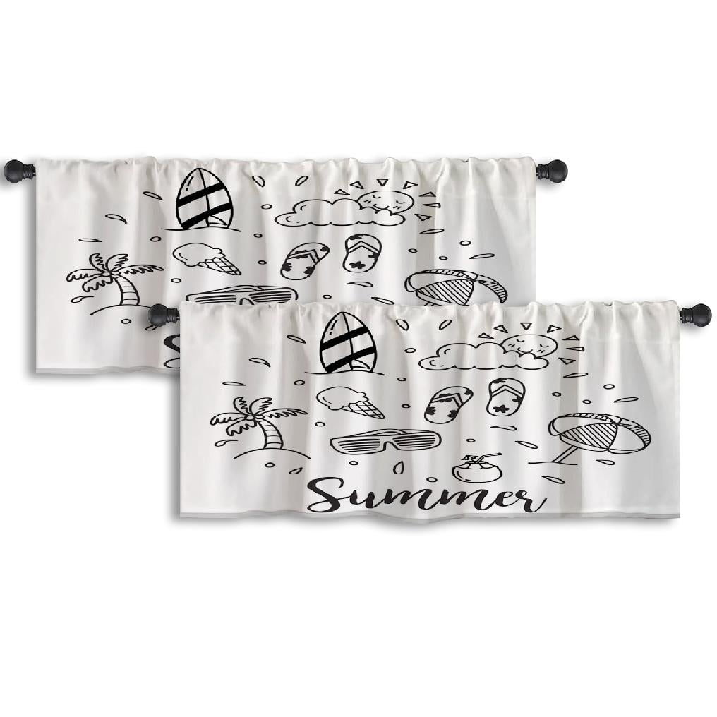 LALILO Kitchen Curtain Valance Summer Doodle Doodle Summer Rod Pocket ...