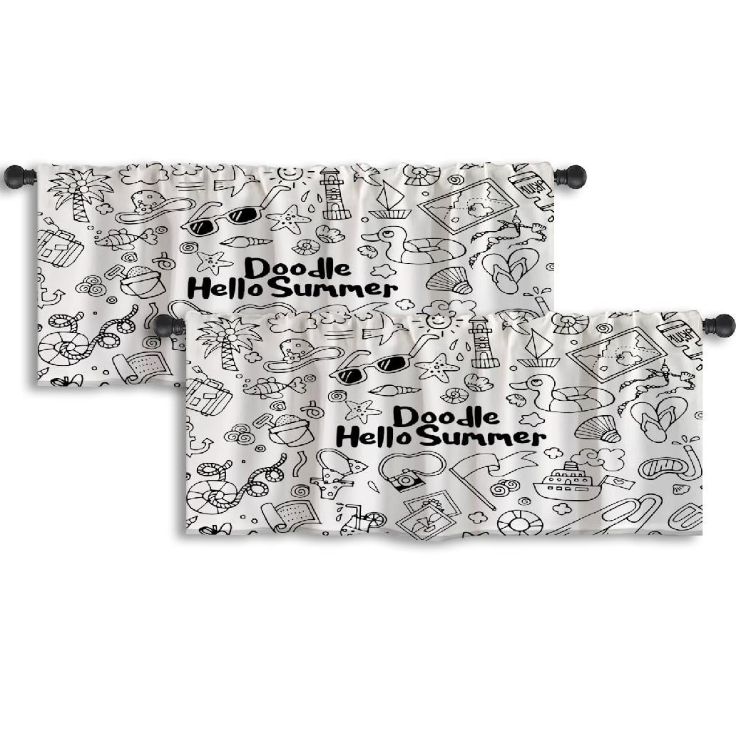 LALILO Kitchen Curtain Valance Summer Doodles Doodle Summer Rod Pocket ...