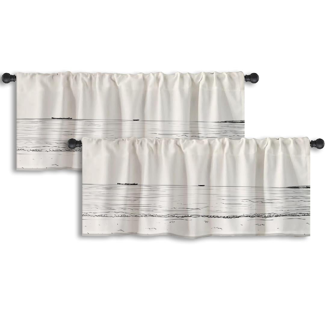 LALILO Kitchen Curtain Valance Summer Seascape Sketch Seaside Rod ...