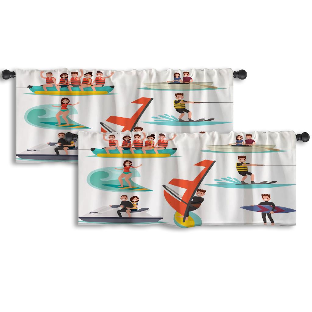 LALILO Kitchen Curtain Valance Summer Water Banana Boat Rod Pocket ...
