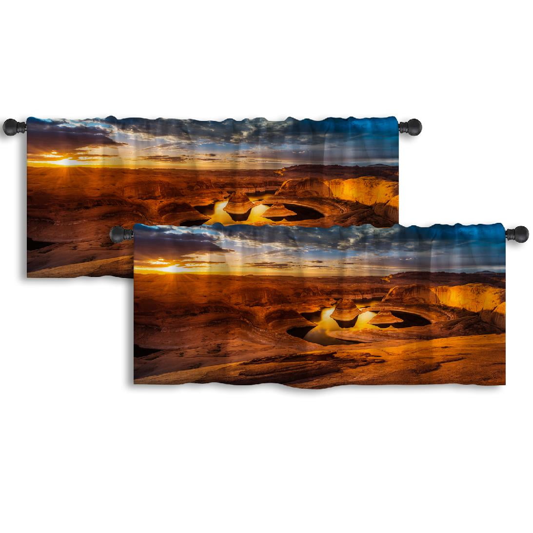 LALILO Kitchen Curtain Valance Sun Rays Shining Rod Pocket Window ...