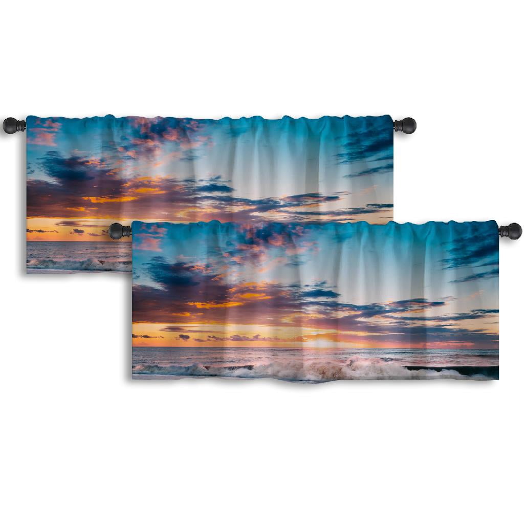 LALILO Kitchen Curtain Valance Sun Shining Sunset Sunrise Rod Pocket ...